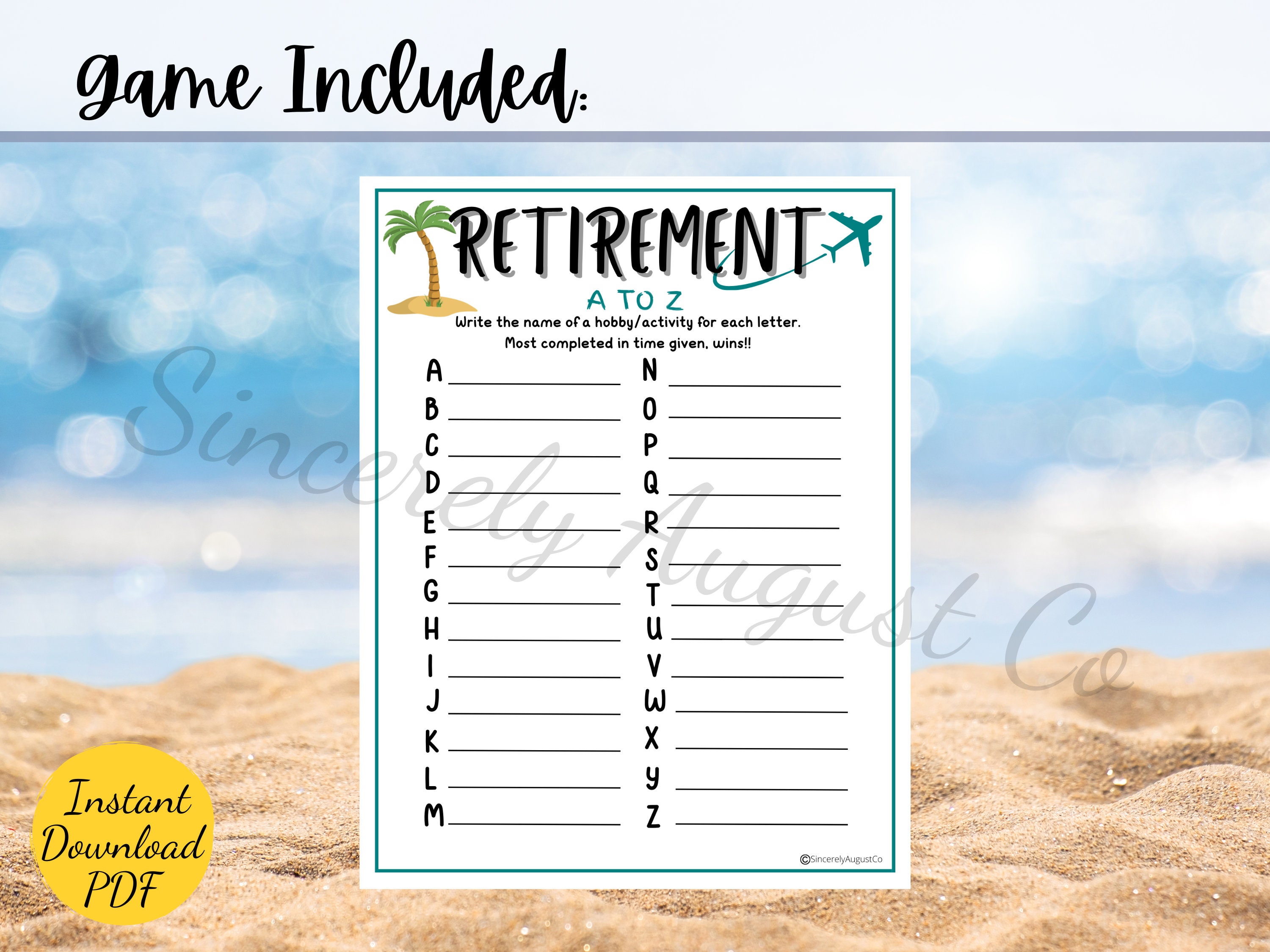 Retirement A TO Z Game - Printable Retirement Party Game - Work Party ...