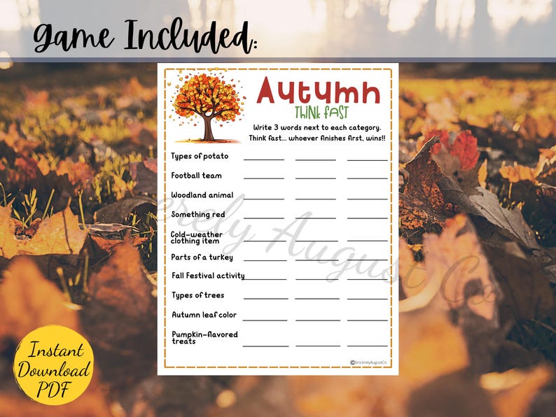 Fall THINK FAST Game: Printable Autumn Party (PDF Download) - Etsy