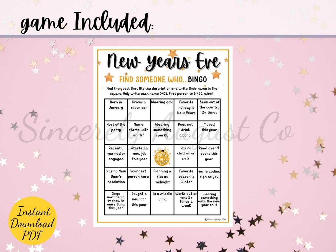 New Years Eve BINGO Game - New Years Eve Find the Guest BINGO - New ...