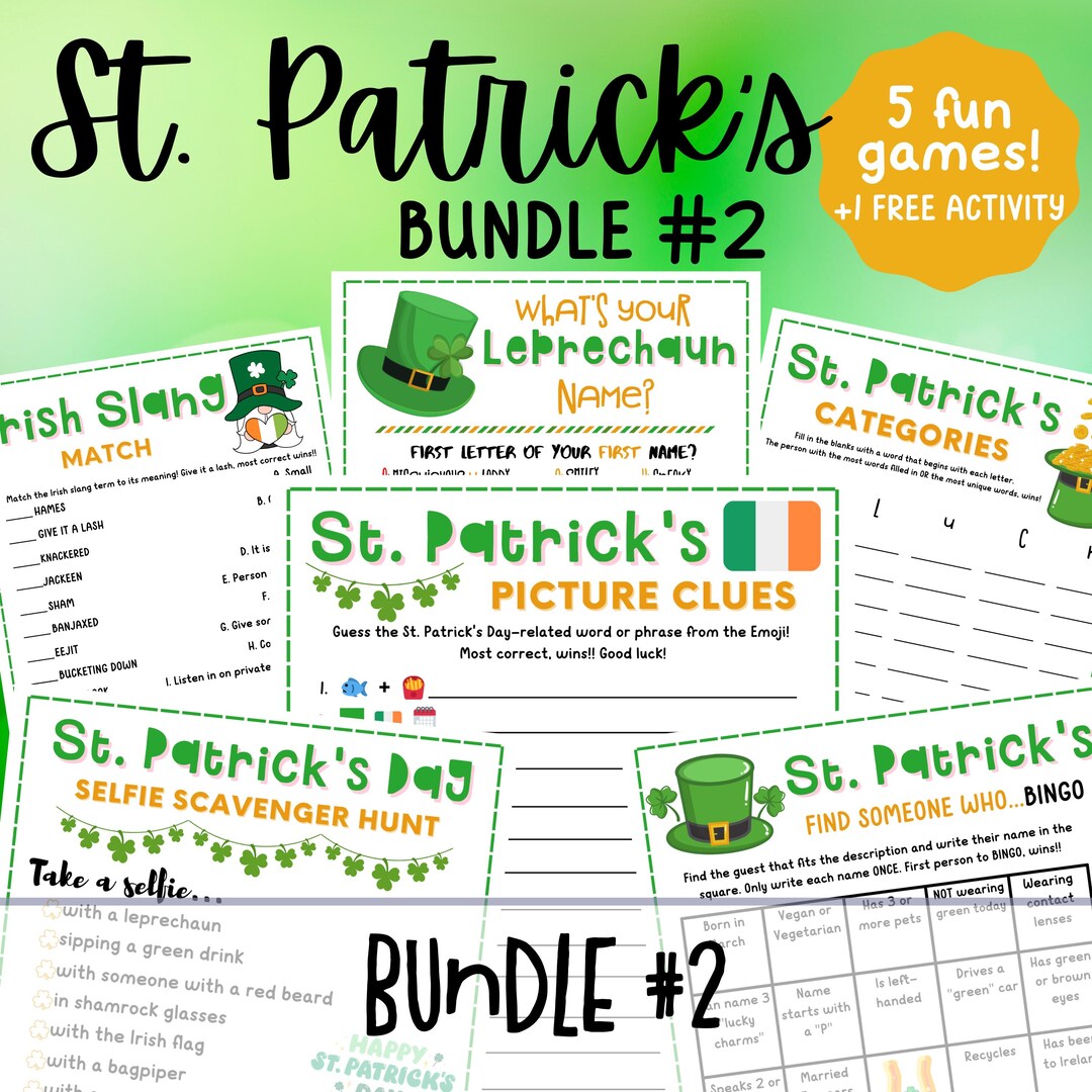 St. Patricks Day Party Game BUNDLE #2 - 5 Game Bundle - Printable St ...