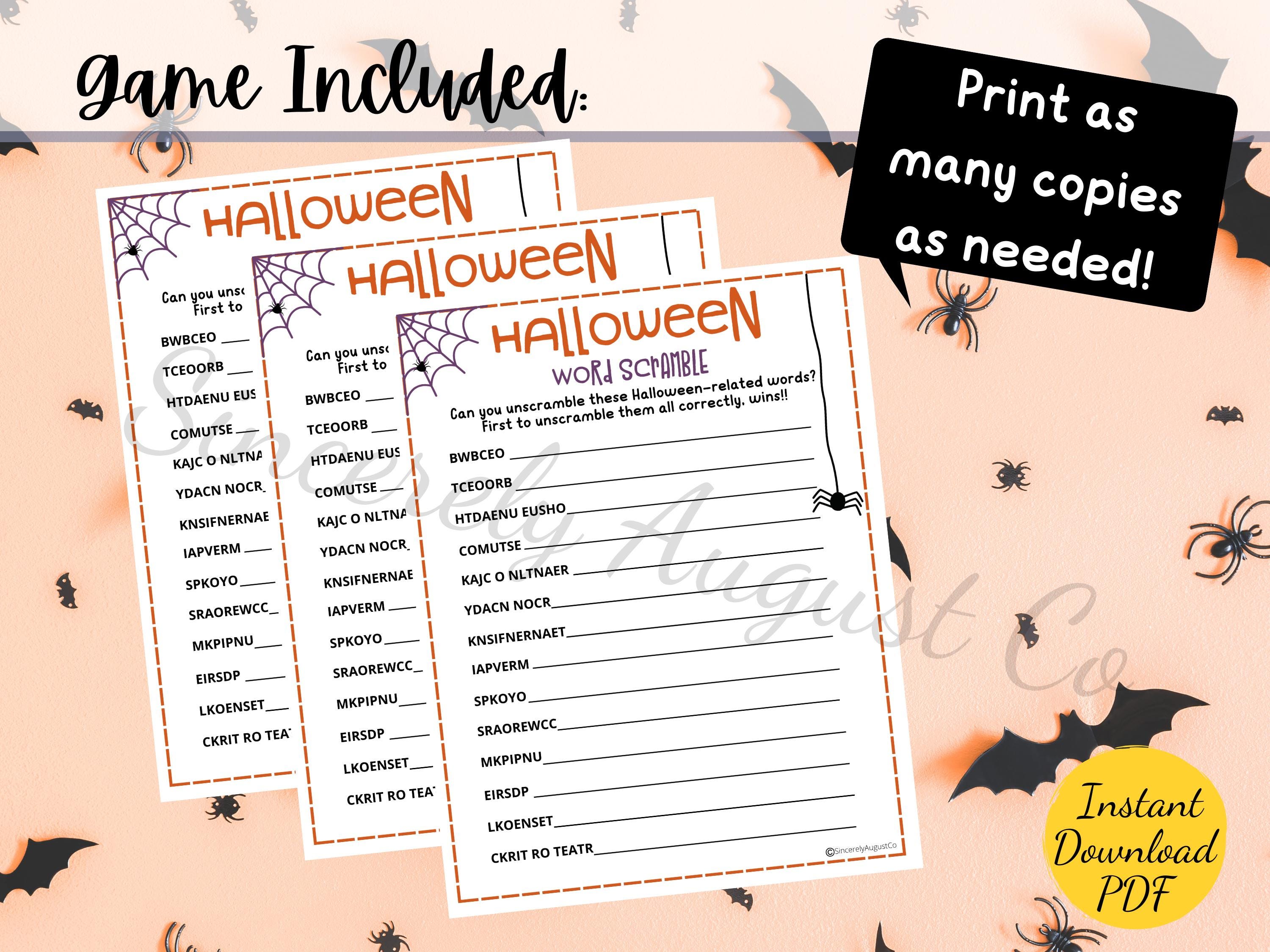 Halloween WORD SCRAMBLE Party Game - Printable Halloween Party Activity ...