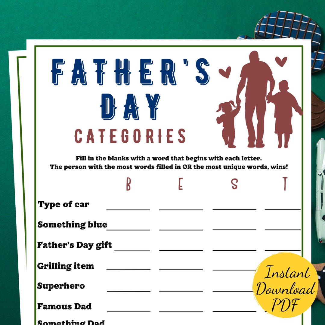 Fathers Day CATEGORIES Game - Fathers Day Party Game - Printable ...