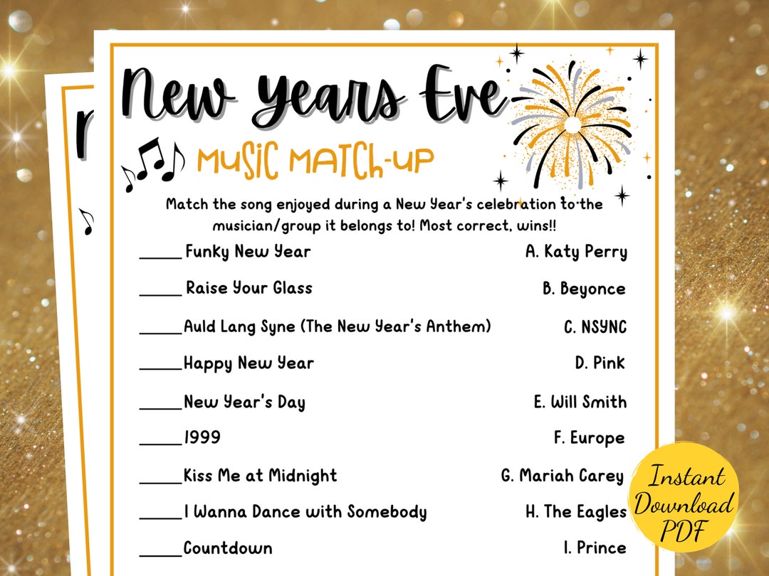 New Years Eve MUSIC MATCH Game New Years Eve Party Game Printable New ...