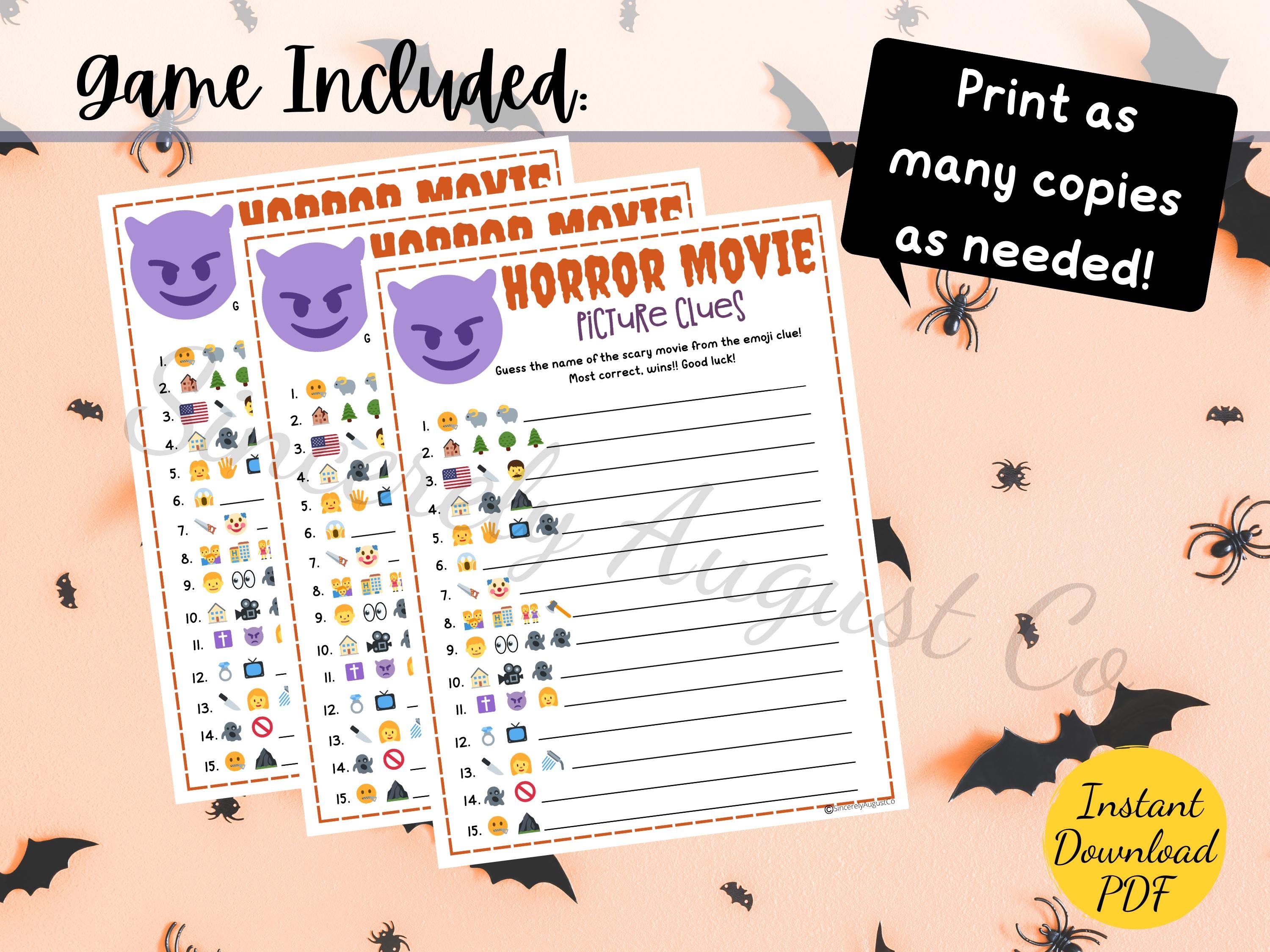 Horror Movie PICTURE CLUES - Printable Halloween Party Game - Halloween ...