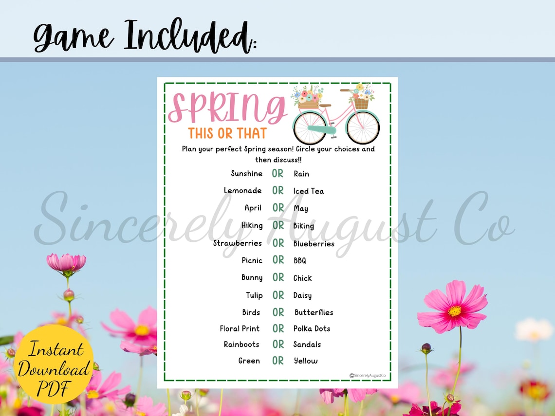 Spring THIS or THAT Game: Printable Party Activity (PDF) - Etsy