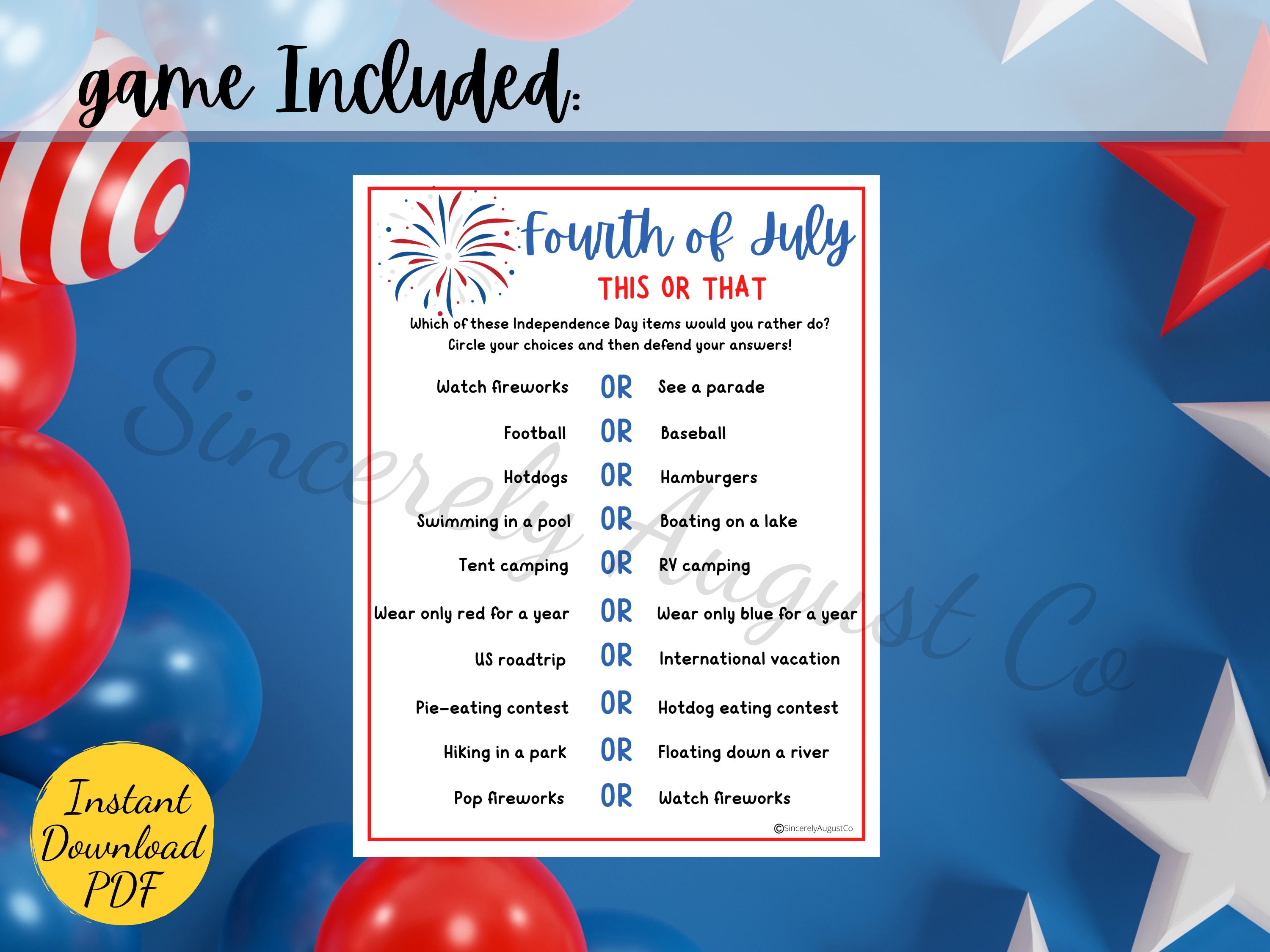 Fourth of July THIS OR THAT Game July 4th Party Game Printable July 4th ...