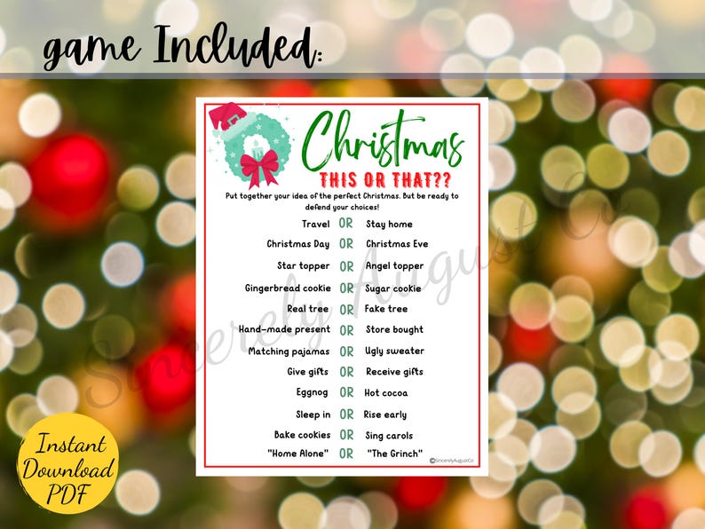 THIS OR THAT Christmas Party Game - Printable Christmas Party Activity ...