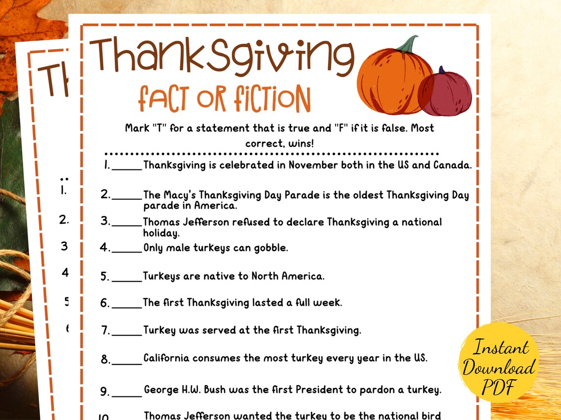 Thanksgiving Fact or Fiction Thanksgiving Party Game - Etsy