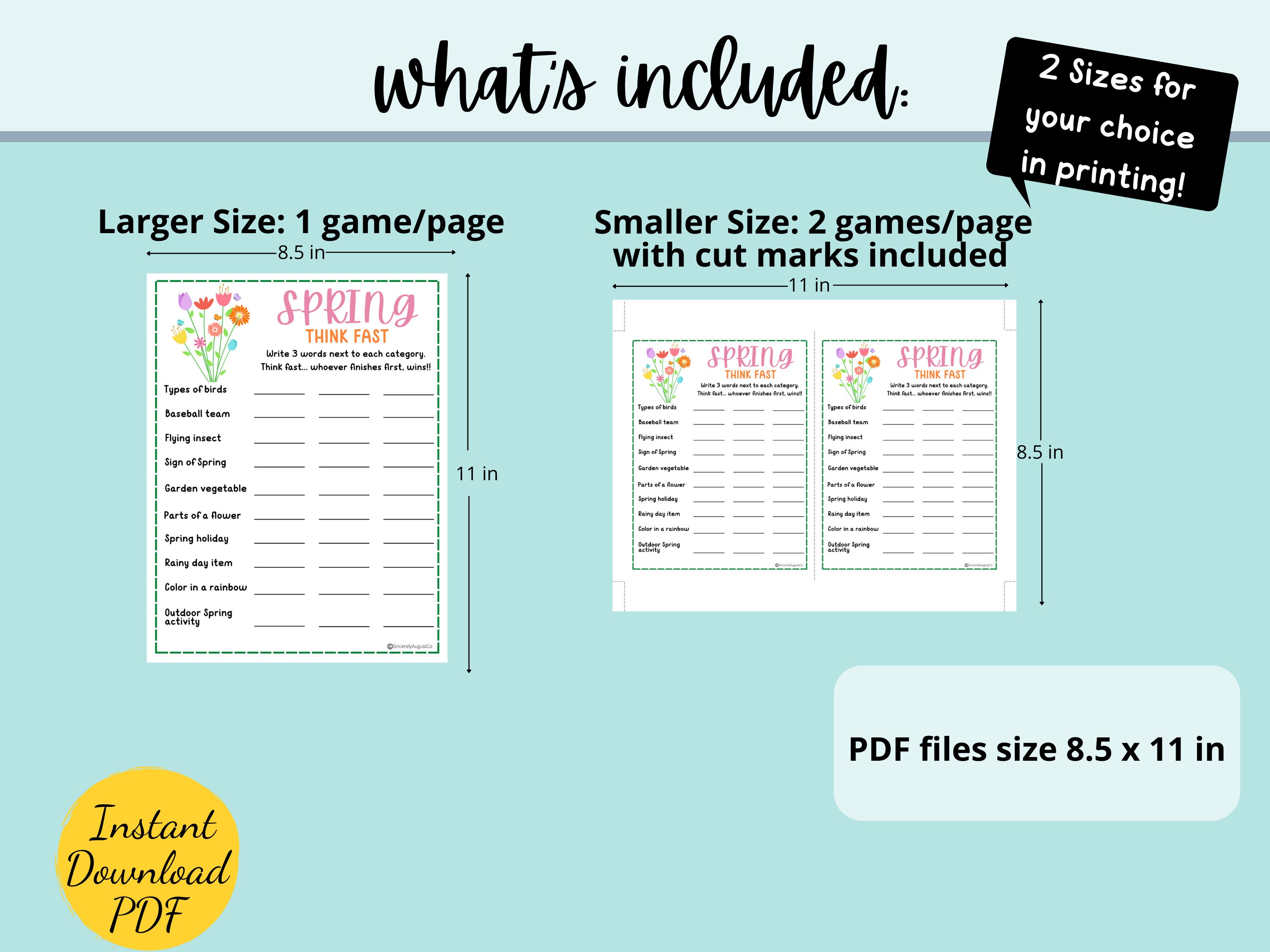 Spring Season THINK FAST Game Printable Spring Party Games Fun Think ...