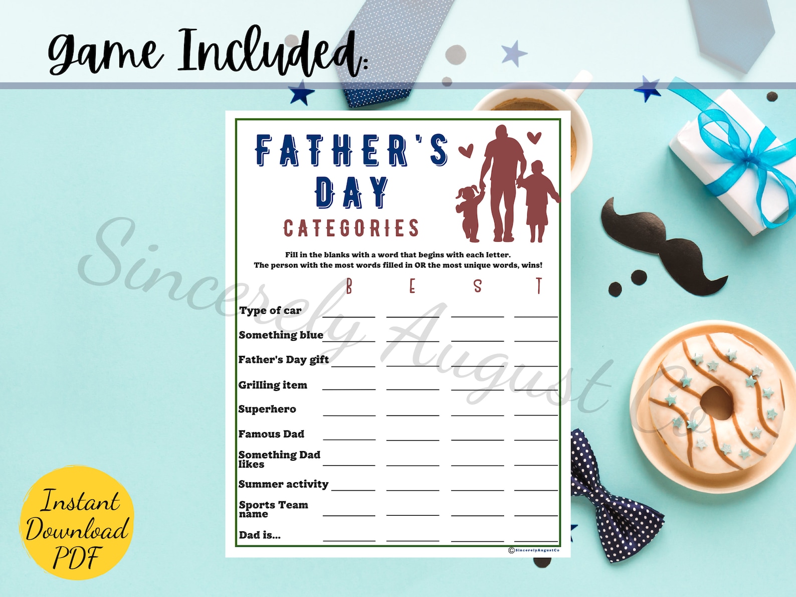 Fathers Day CATEGORIES Game - Fathers Day Party Game - Printable ...