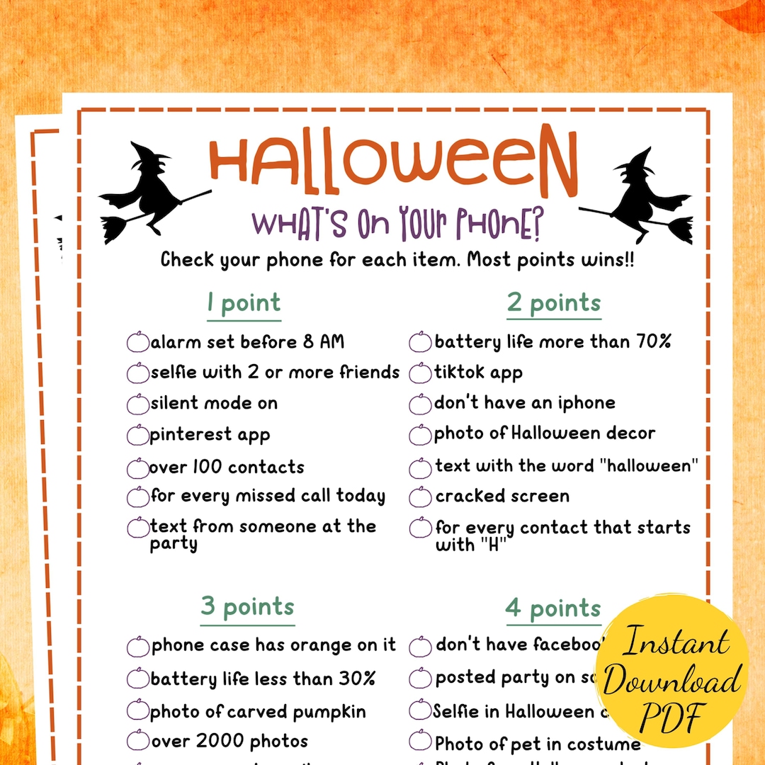 WHAT'S on YOUR PHONE? Halloween Game - Halloween Party Game - Printable ...