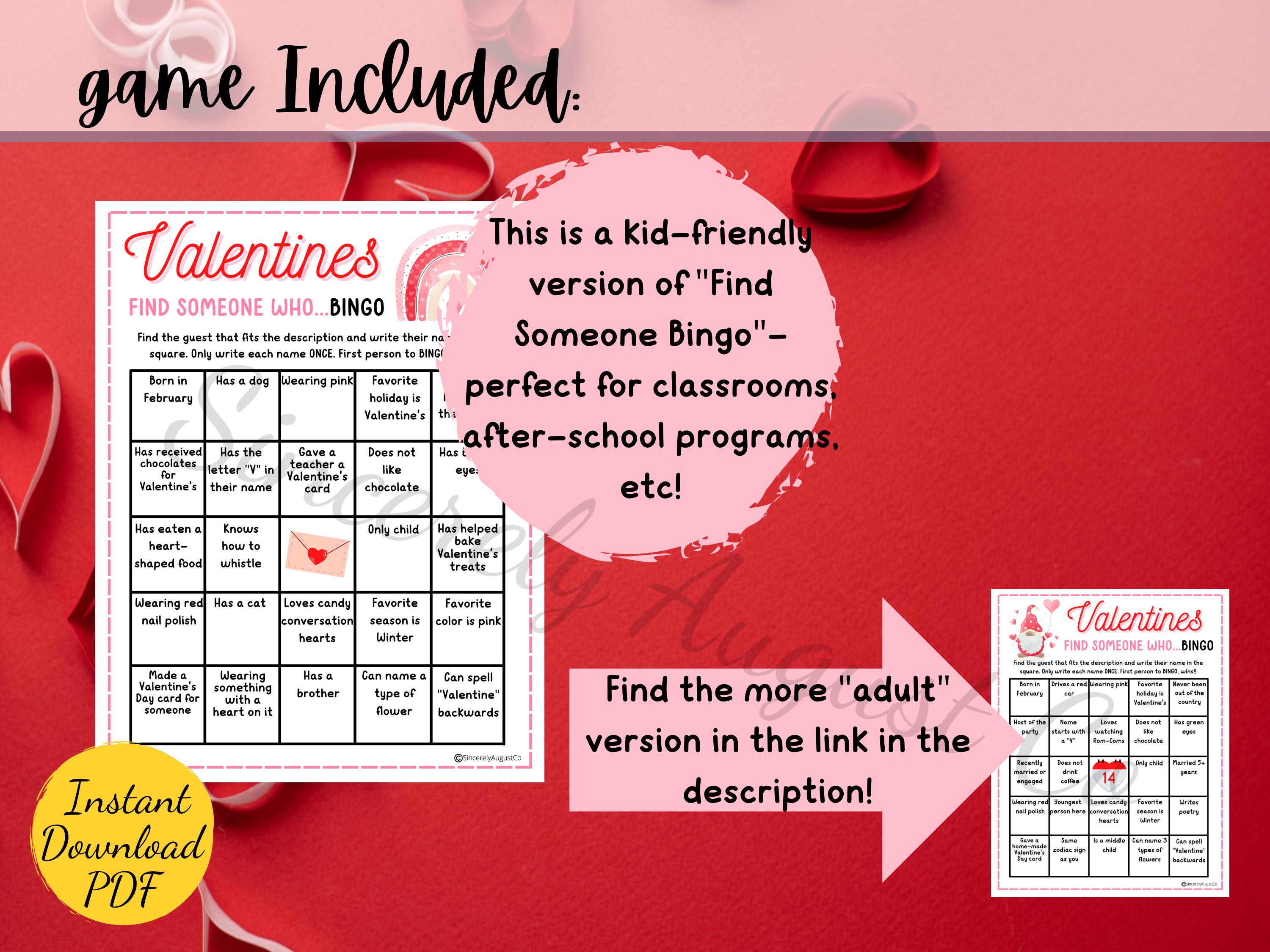 Valentines Find Someone Who BINGO Game - Valentines Find the Guest ...