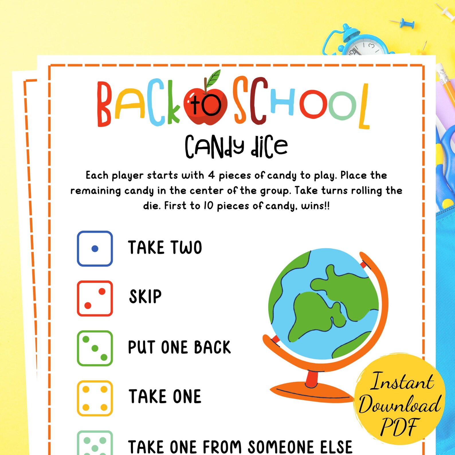 CANDY DICE Back to School Game - Printable First Day of School Activity ...