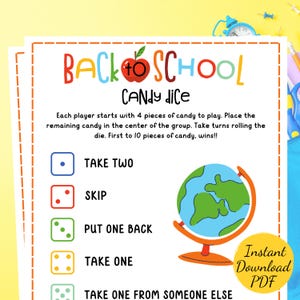 CANDY DICE Back to School Game - Printable First Day of School Activity ...