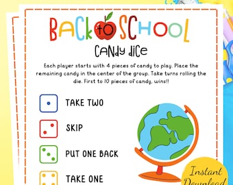 Printable Back to School Game | Roll and Tell Dice Game | Candy Dice ...