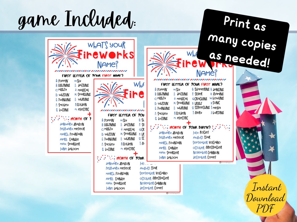 What's Your FIREWORKS NAME July 4th Party Game - Etsy