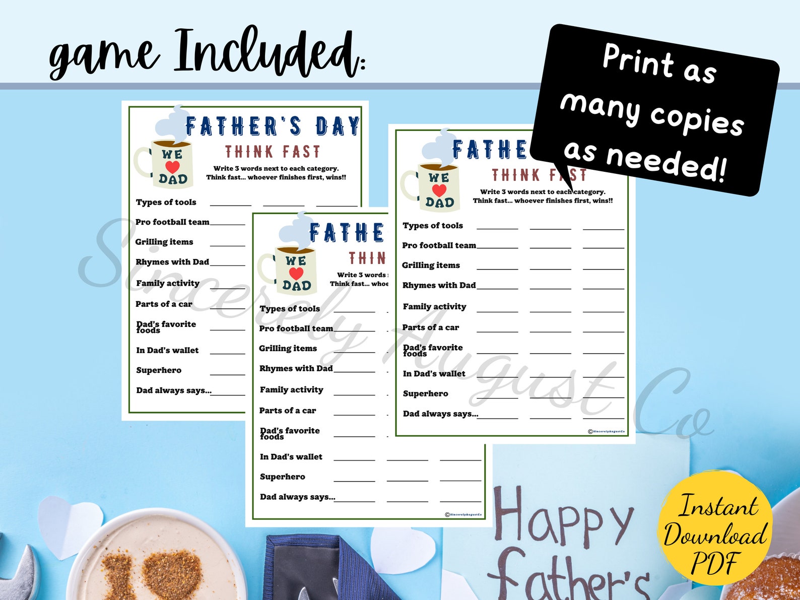 THINK FAST Fathers Day Game - Printable Fathers Day Activity - Fathers ...
