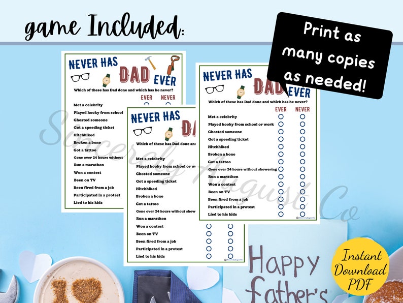 NEVER Has DAD EVER Game - Fathers Day Party Game - Printable Baby ...