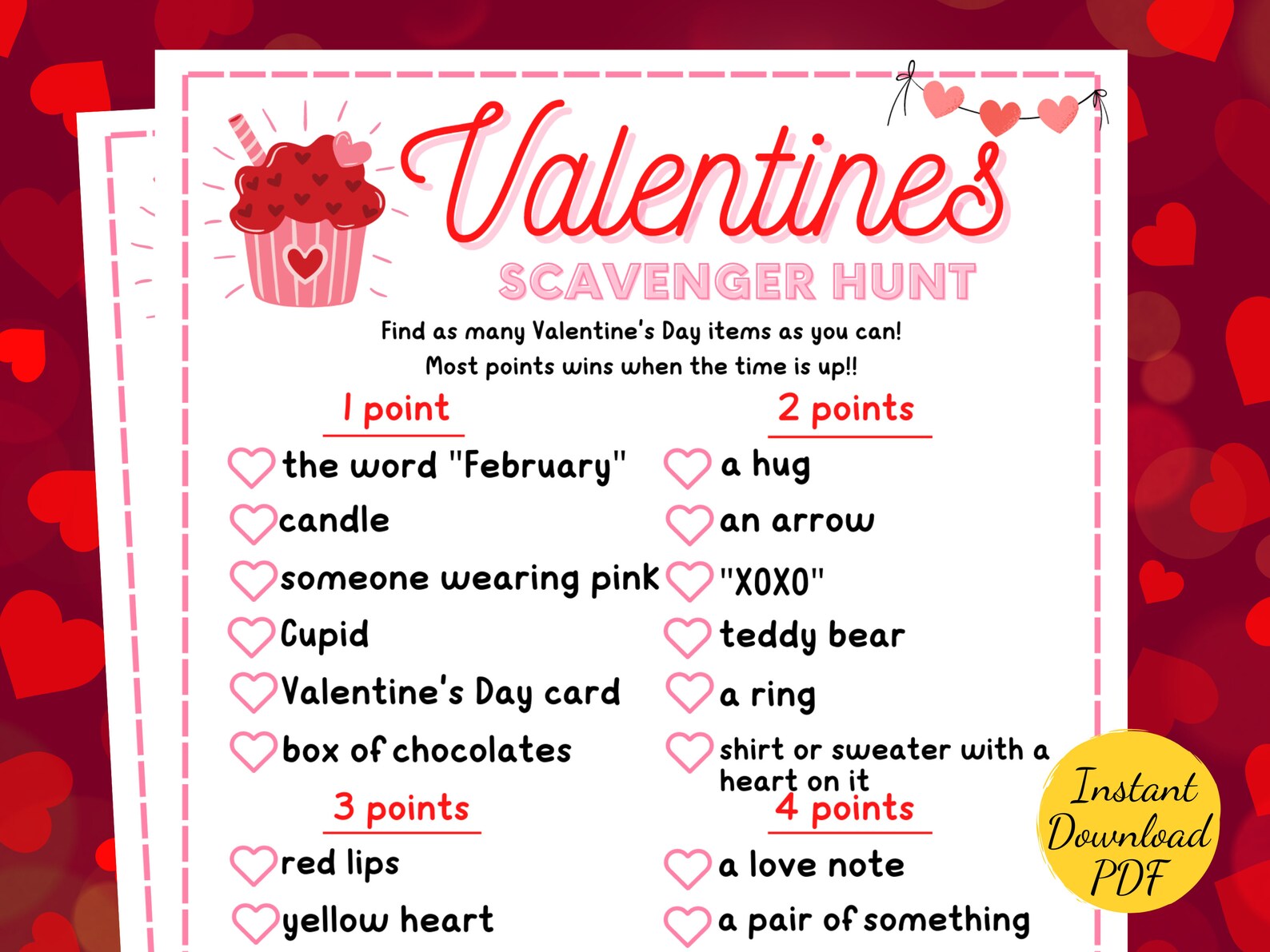 Valentines Day SCAVENGER HUNT Valentines Day Party Game Printable ...