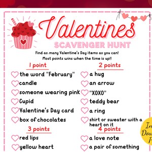 Valentines Day SCAVENGER HUNT Valentines Day Party Game Printable ...