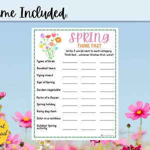 Spring Season THINK FAST Game Printable Spring Party Games Fun Think ...