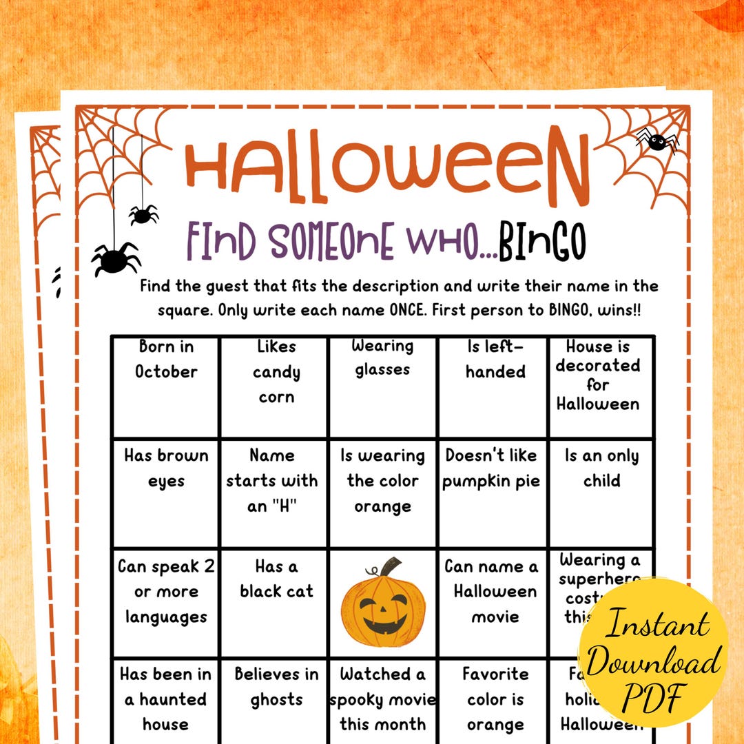 Halloween FIND SOMEONE Who BINGO Game: Party Activity (digital Download ...