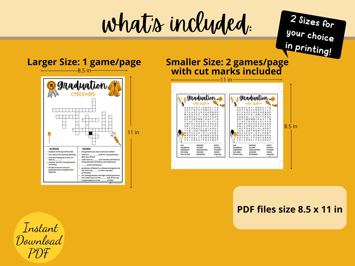 Graduation WORD SEARCH Graduation CROSSWORD Graduation Party Games High ...