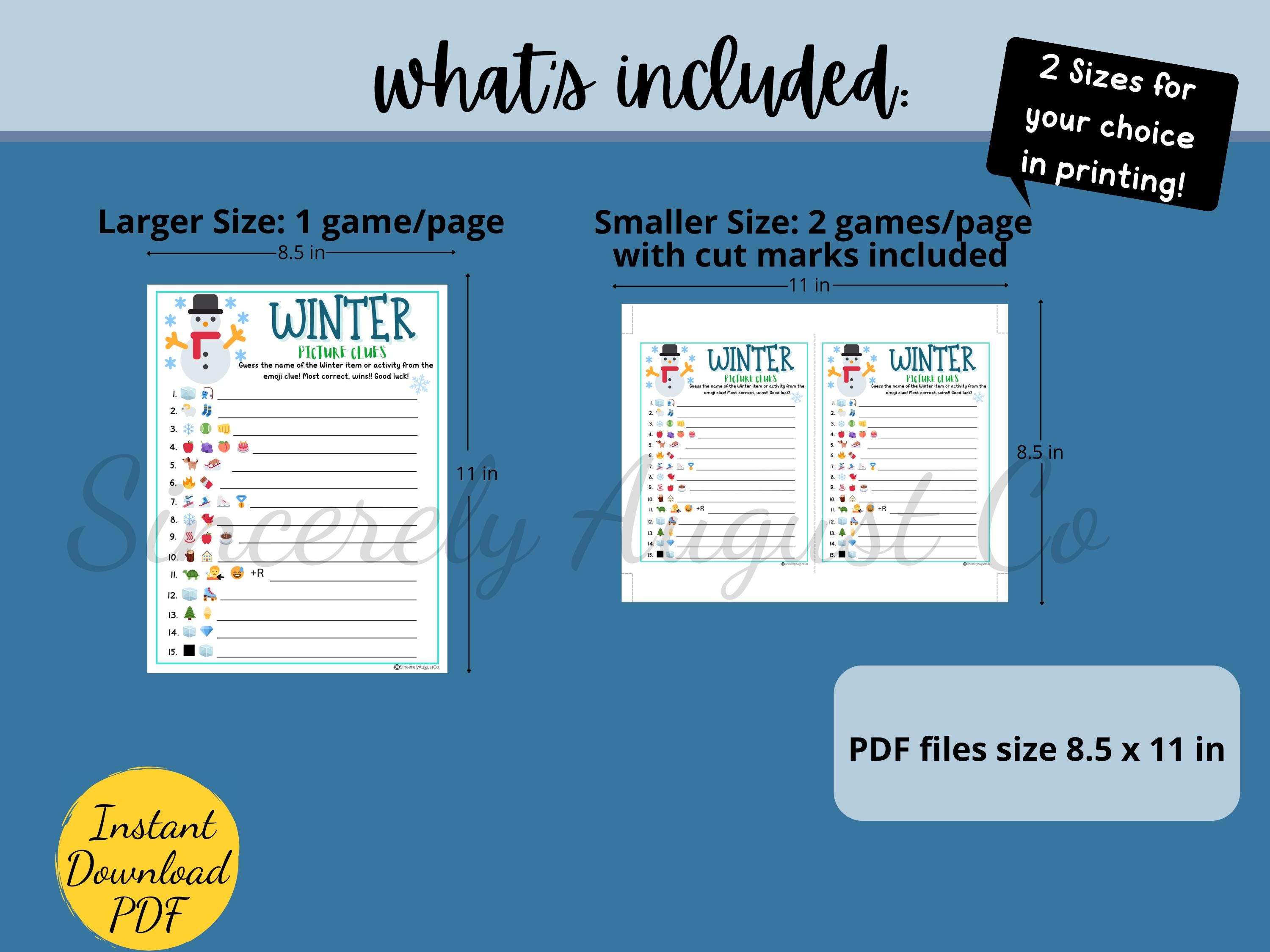 Winter PICTURE CLUES Guessing Game - Printable Winter Season Party Game ...