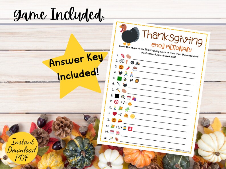 EMOJI PICTIONARY Thanksgiving Game Printable Thanksgiving Party ...