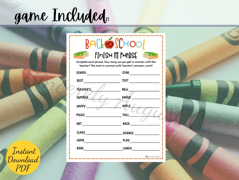 FINISH THE PHRASE Back to School Game - First Day of School Activity ...