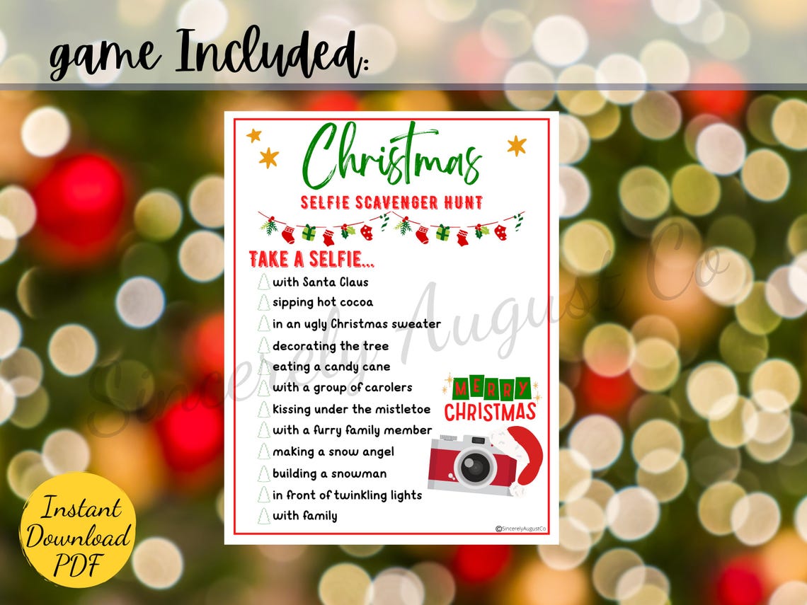 Christmas SELFIE SCAVENGER HUNT Game: Holiday Party Activity (printable ...