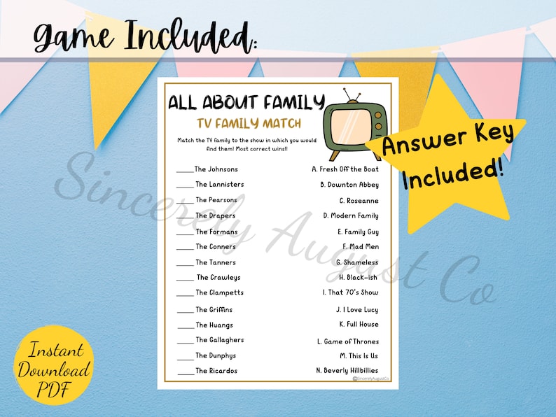 Family Reunion TV FAMILY MATCHING Game - Family Reunion Party Game ...