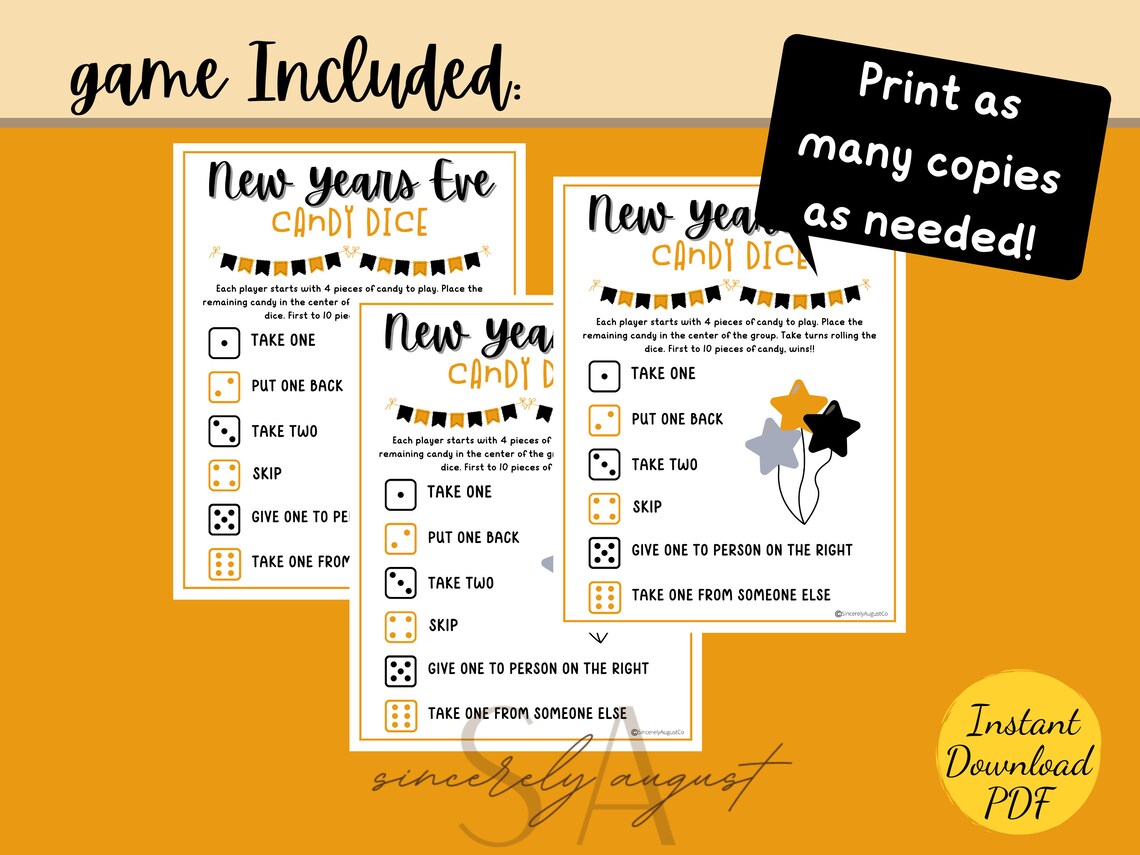 New Years Eve CANDY DICE Game New Years Eve Party Game Printable New ...
