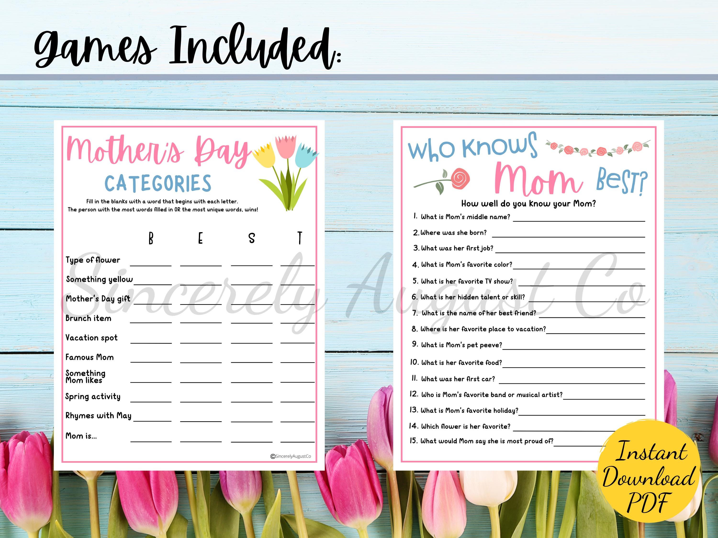 Mother's Day Games BUNDLE #1: Printable Party Activities (digital ...