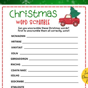 Word Scramble Christmas Game Christmas Party Game Printable Christmas ...