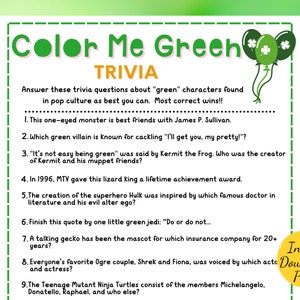 COLOR ME GREEN Trivia St. Patrick's Day Party Game Printable St ...