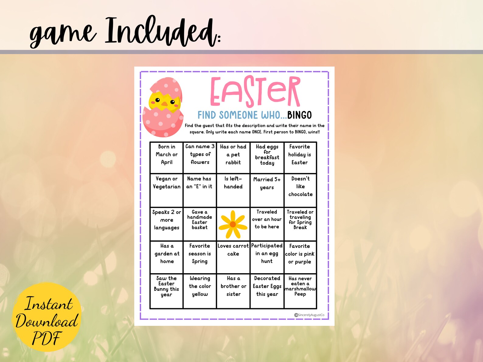 Easter Find the Guest BINGO Easter BINGO Game Easter Party Game ...