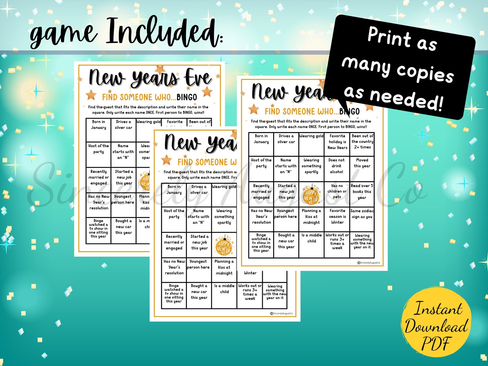 New Years Eve BINGO Game - New Years Eve Find the Guest BINGO - New ...