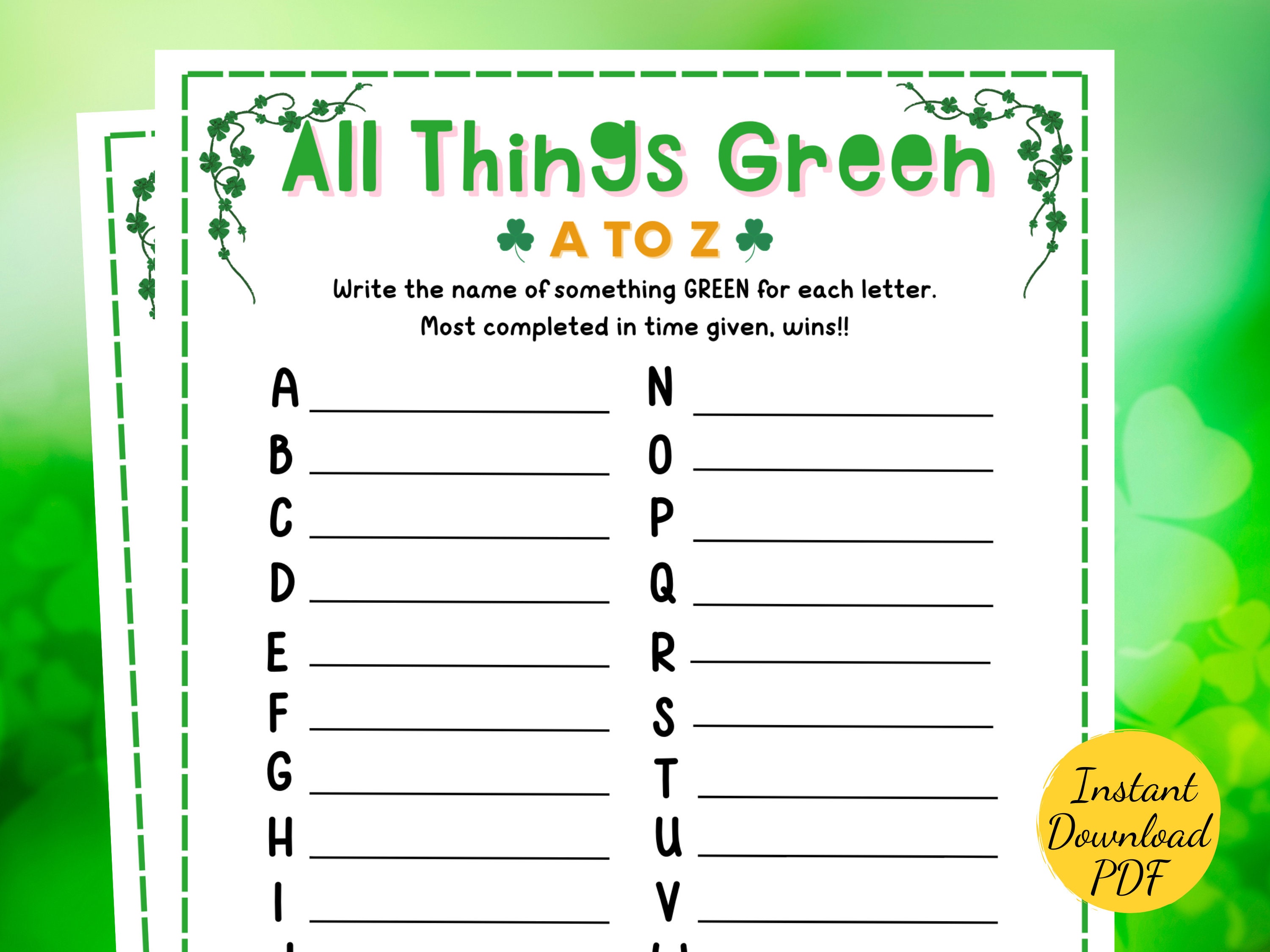 ALL THINGS GREEN A to Z St. Patrick's Day Party Game Printable St ...