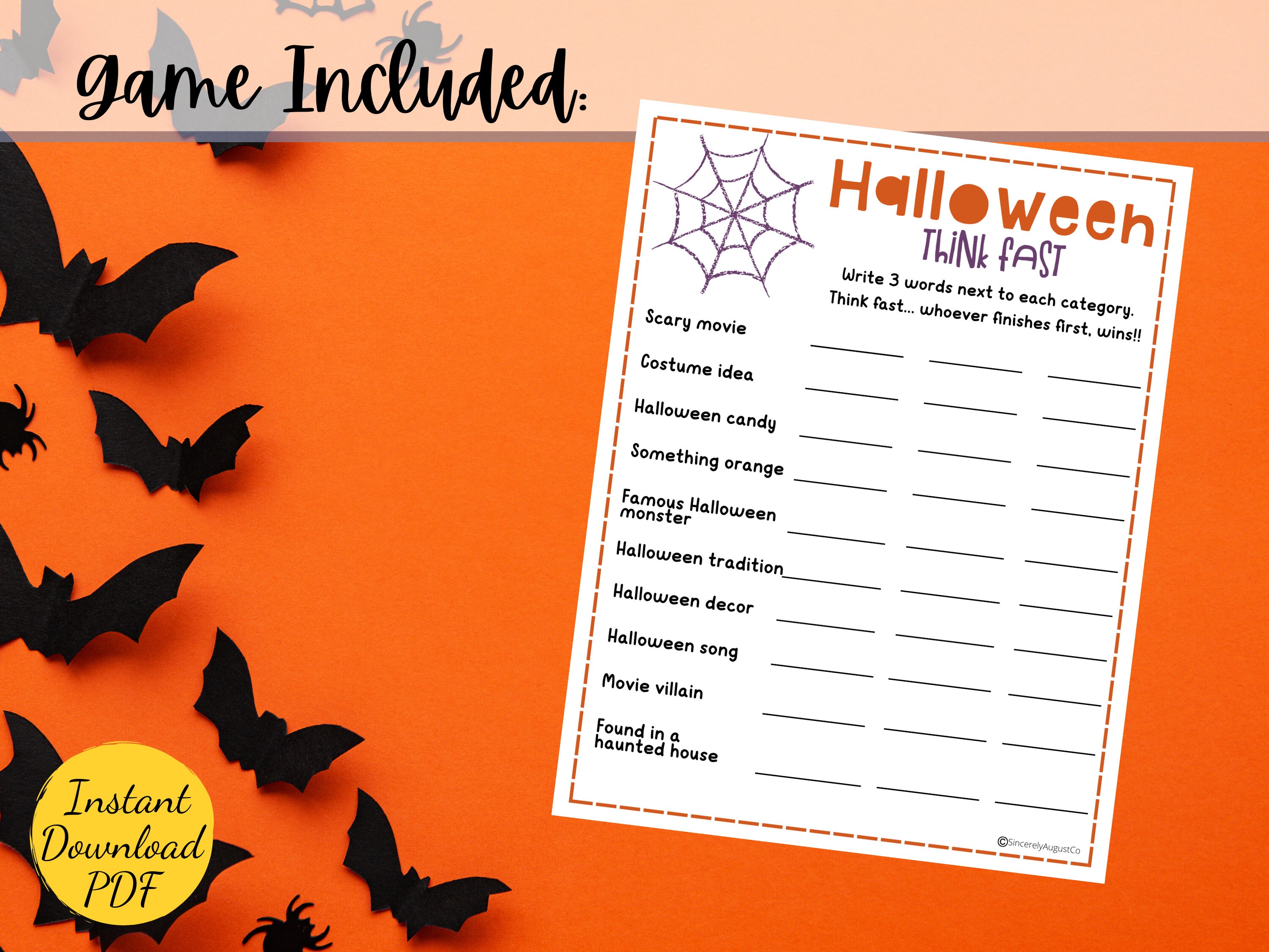 Halloween THINK FAST Game Printable Halloween Party - Etsy