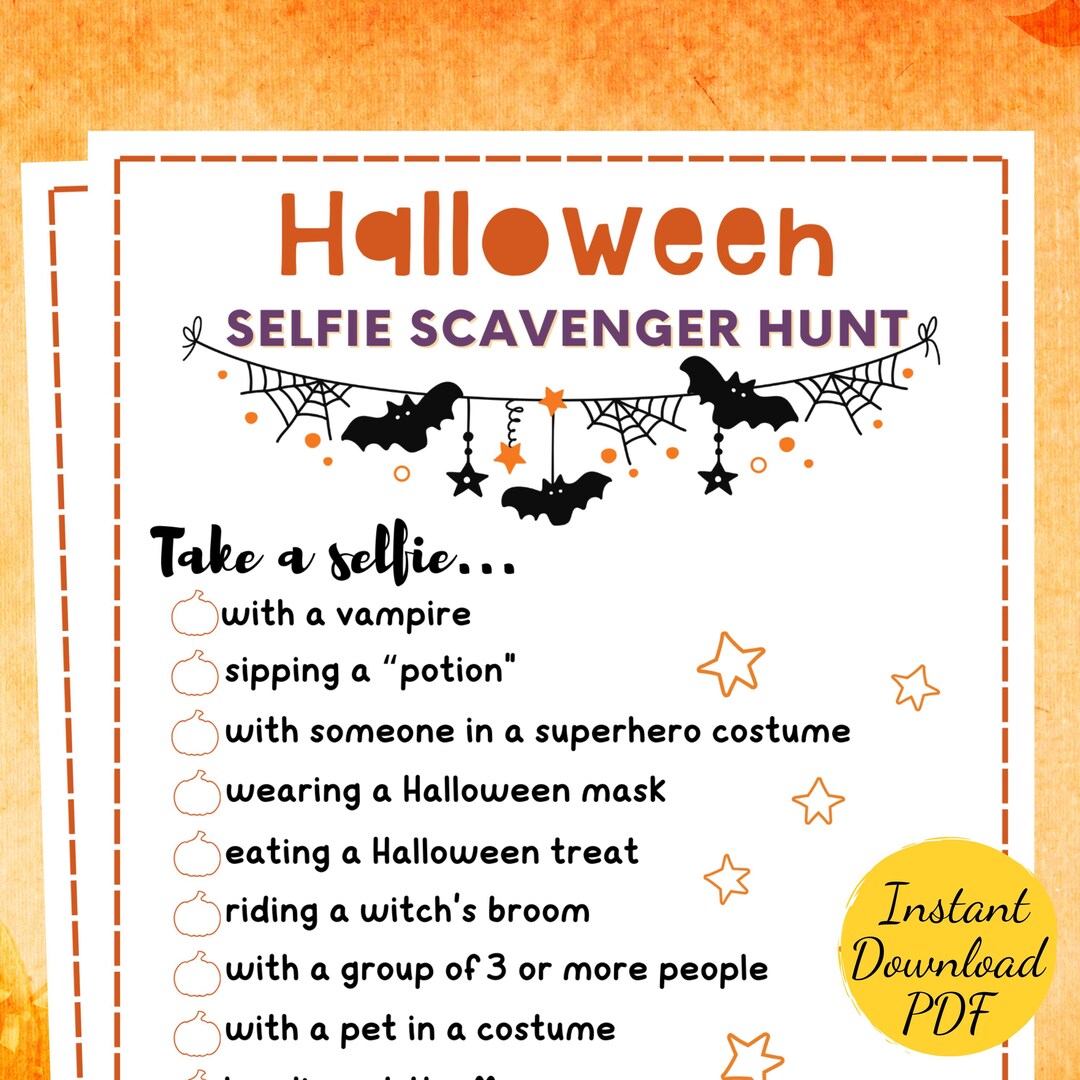 Halloween SELFIE SCAVENGER HUNT Game: Printable Party Activity (digital ...
