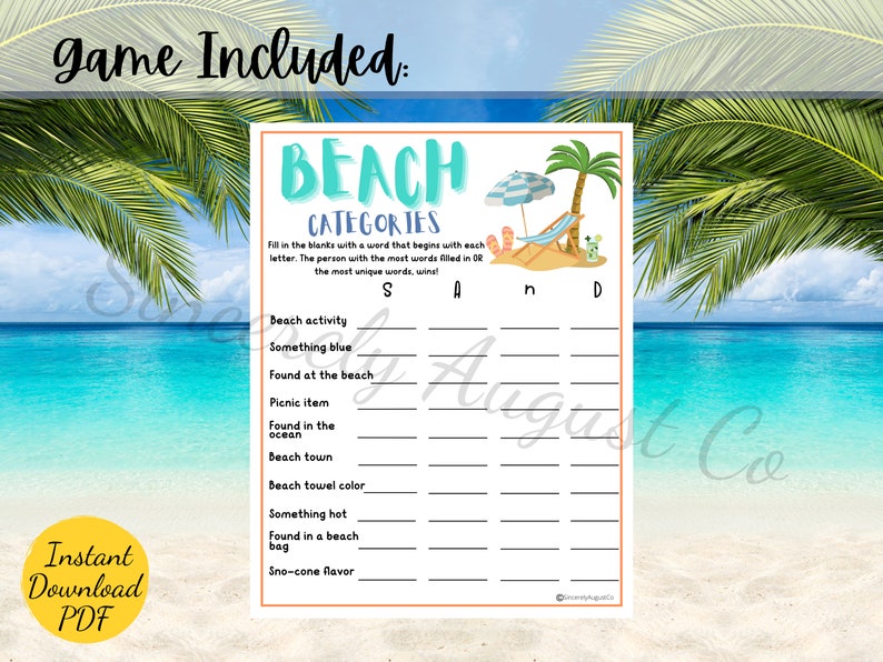 Beach CATEGORIES Game - Printable Beach Day Party Game - Beach ...