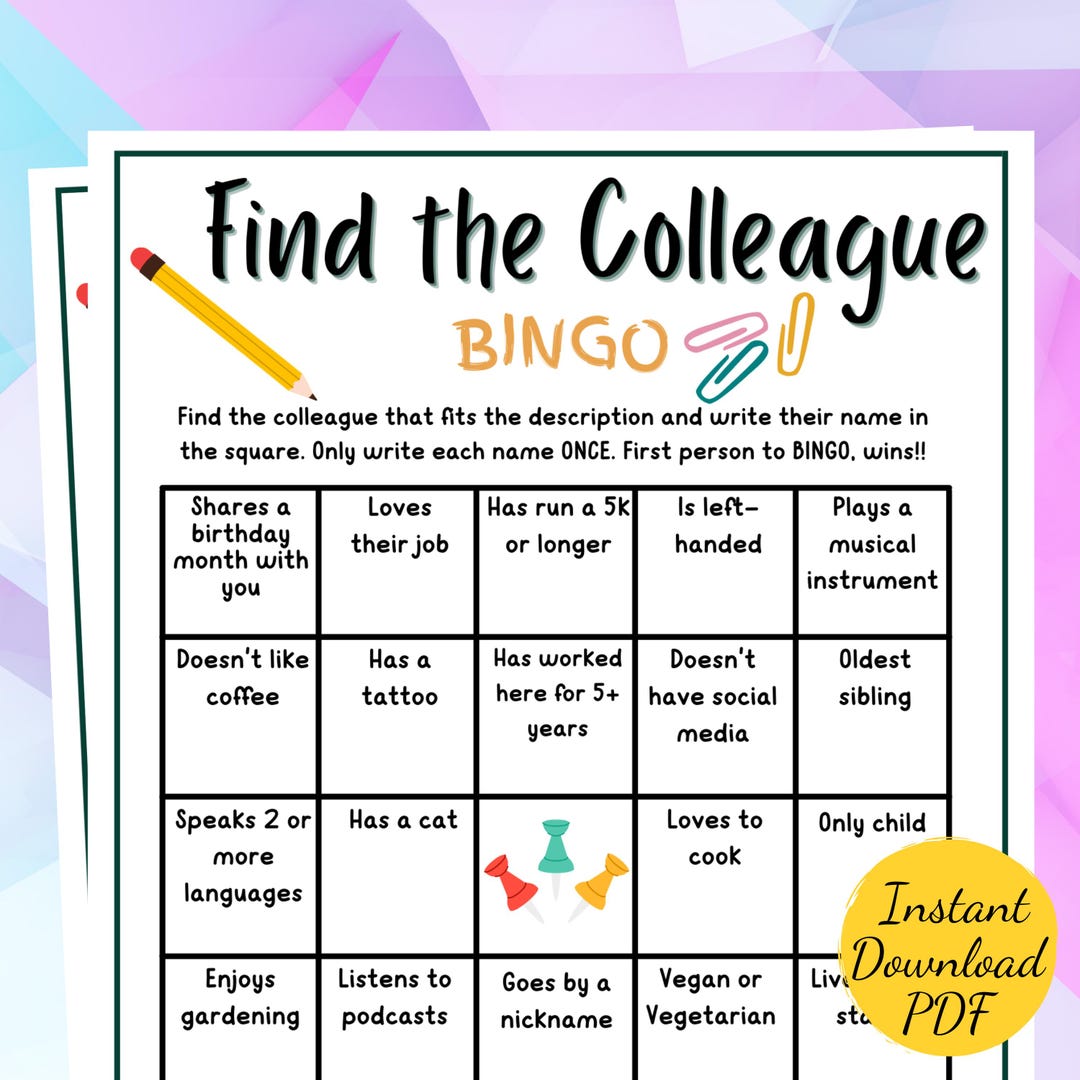 Office FIND the COLLEAGUE BINGO Game - Printable Workplace Game ...