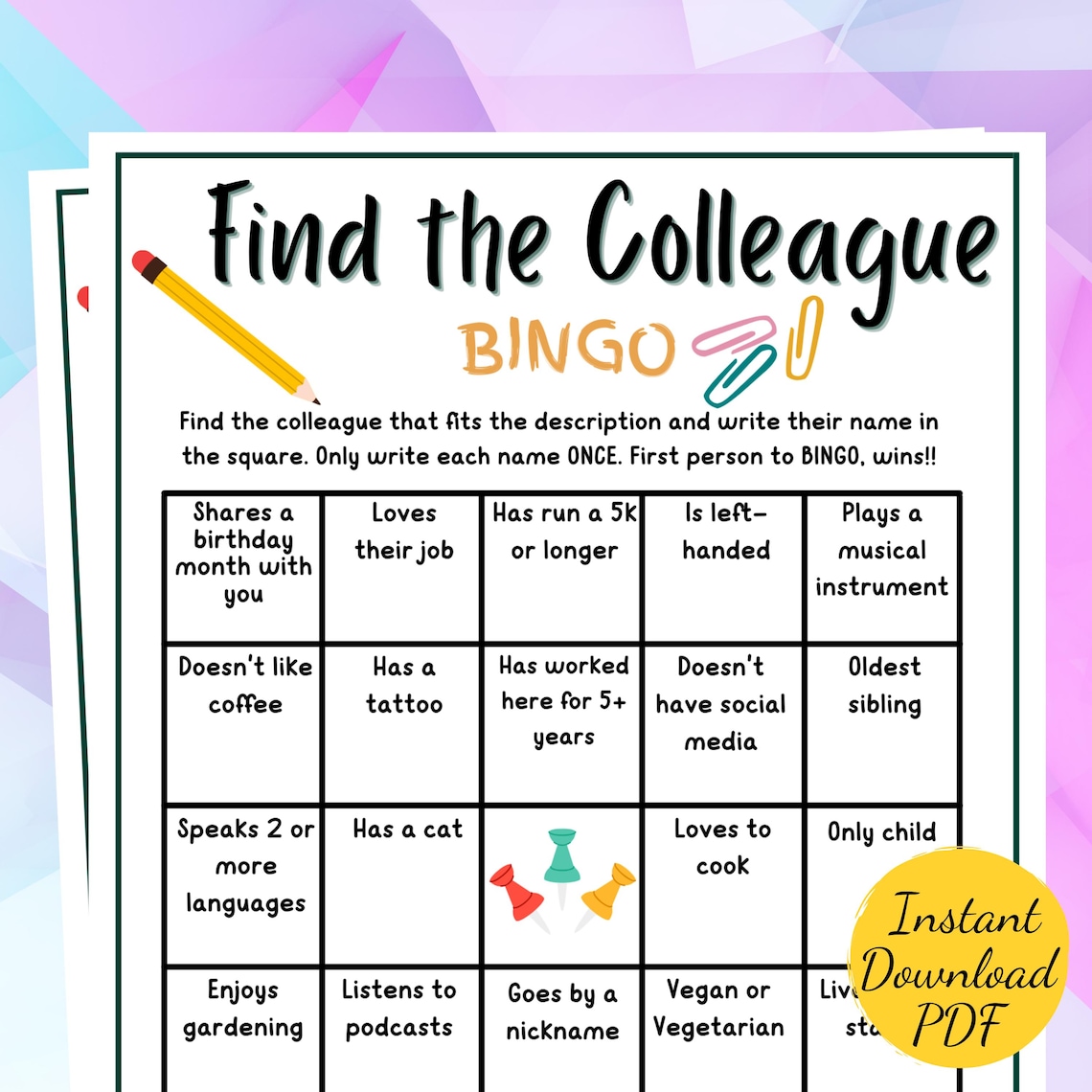 Office FIND the COLLEAGUE BINGO Game - Printable Workplace Game ...