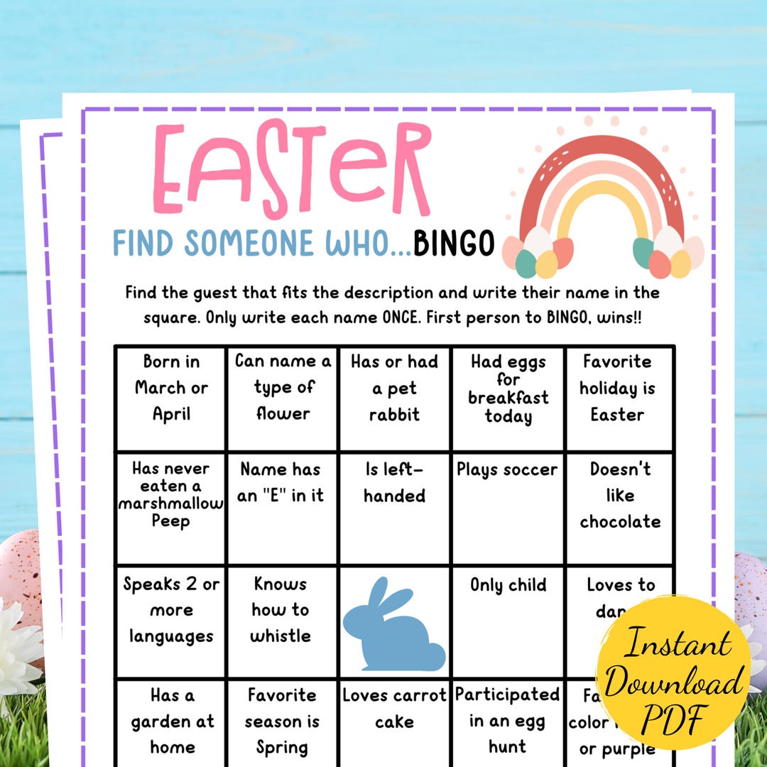 Easter Find the Guest BINGO - Easter BINGO Game - Easter Party Game ...