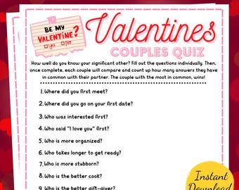Valentines Day FICTIONAL COUPLES Game - Valentines Day Party Game ...