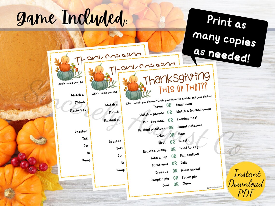 Thanksgiving THIS OR THAT - Thanksgiving Party Game - Printable ...