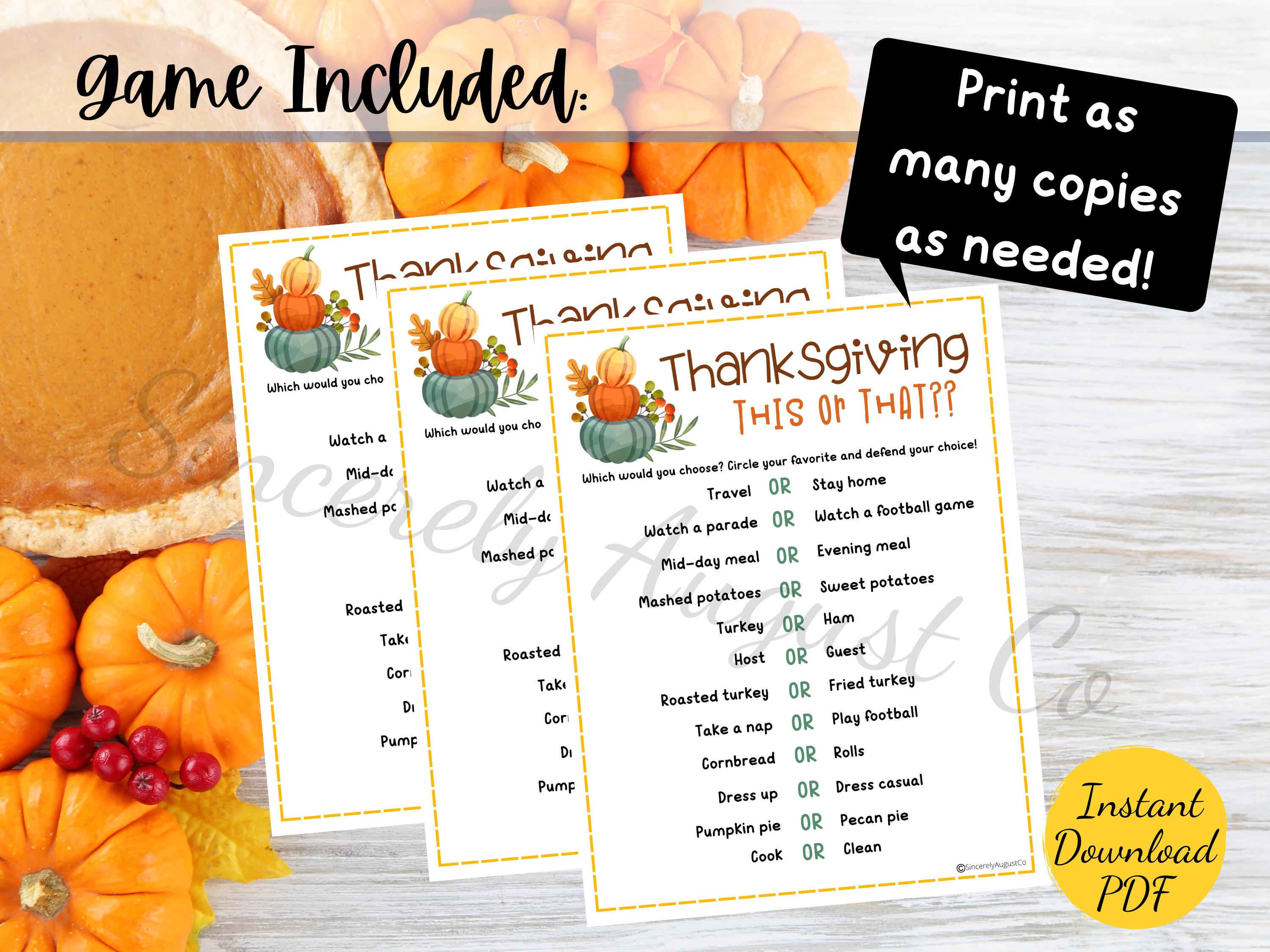 Thanksgiving THIS OR THAT - Thanksgiving Party Game - Printable ...