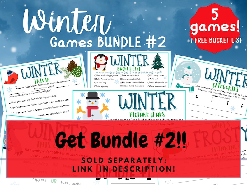 Printable Winter Games BUNDLE #3: Family Snow Day Activities (digital ...