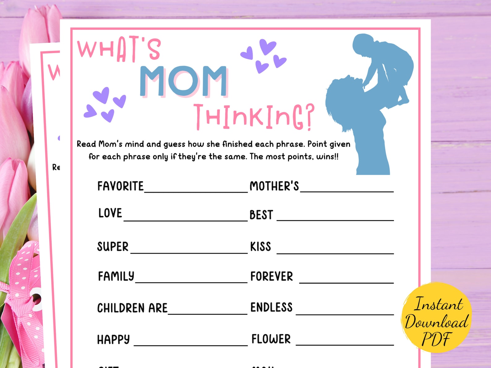 Mothers Day WHATS MOM THINKING Game Mothers Day Party Game Printable ...
